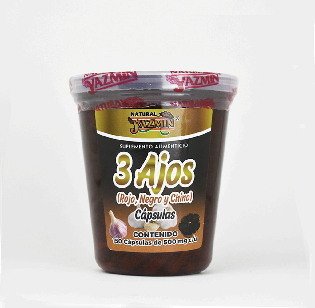 3 Ajos | 150 Cápsulas de 500mg | Natural Yazmin®